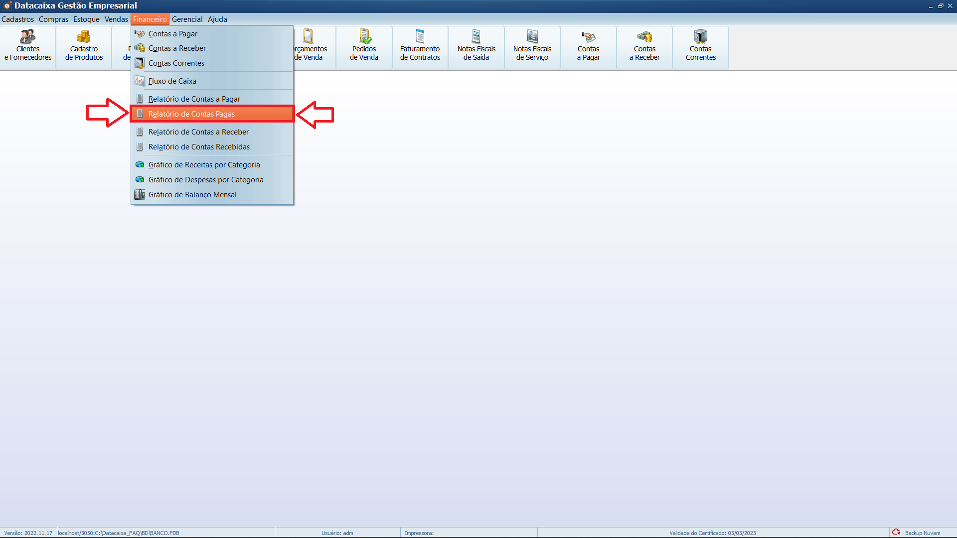 Como gerar o relatório de Contas Pagas no Gestão? | Datacaixa